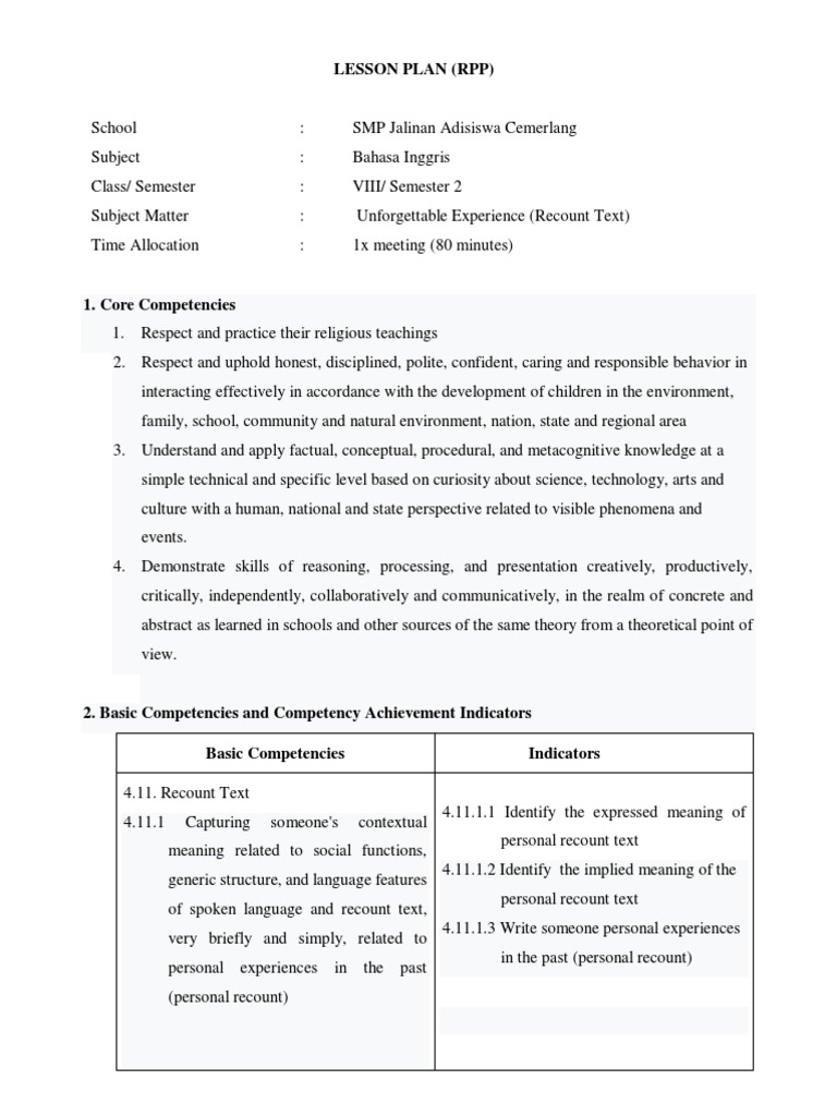 Lesson Plan (RPP) | PDF | Educational Assessment | Teachers