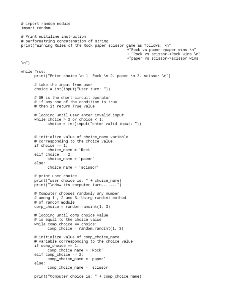 Rock Paper Scissor Python Code Pdf Theoretical Computer Science Applied Mathematics