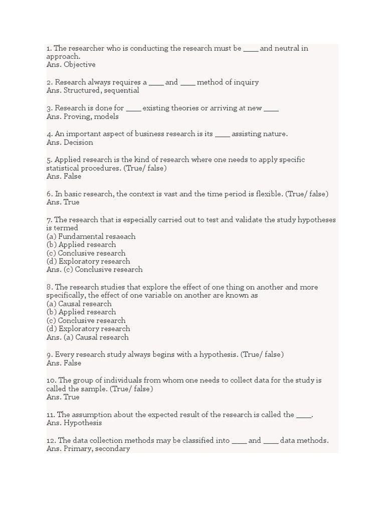 RM Mcqs | PDF | Hypothesis | Sampling (Statistics)