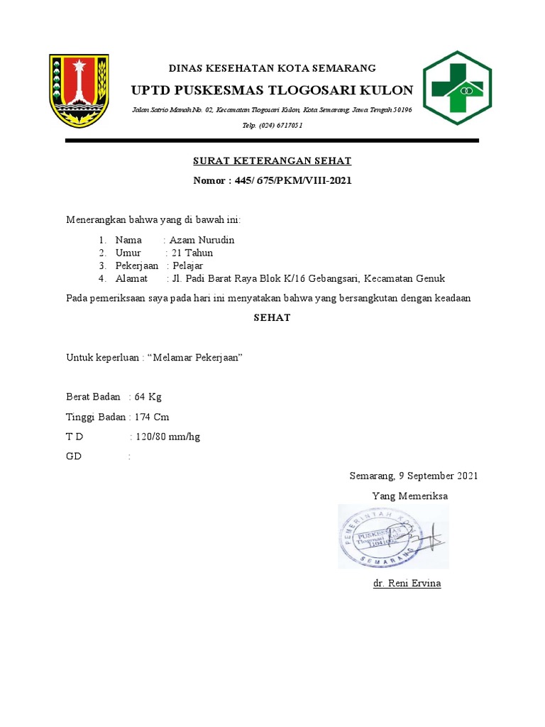 Uptd Puskesmas Tlogosari Kulon: Dinas Kesehatan Kota Semarang | PDF