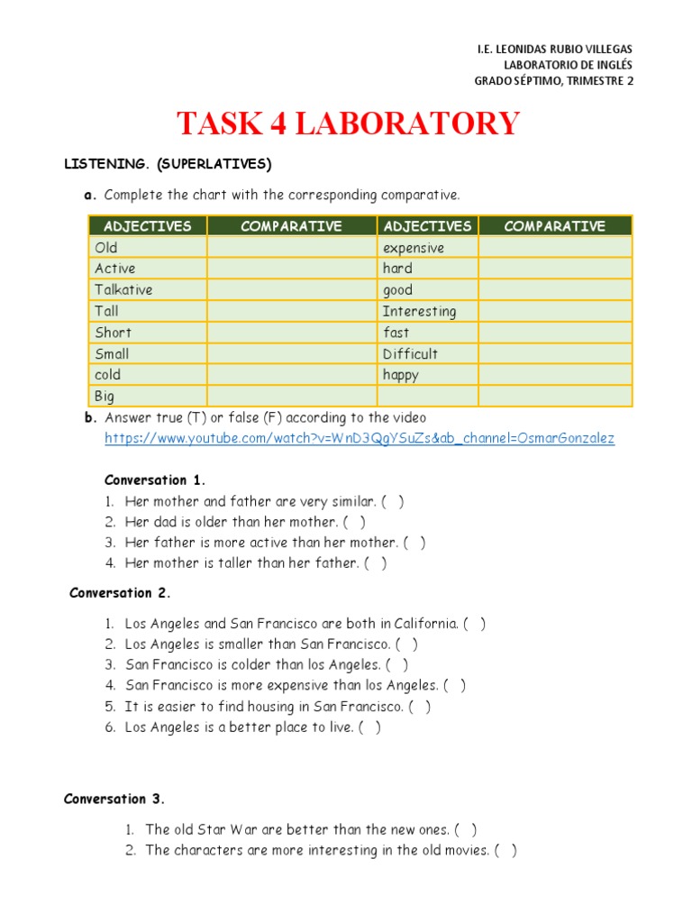 Task 3 Comparatives and Superlatives | PDF