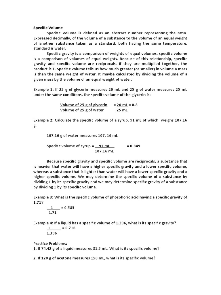 Understanding Specific Volume and Calculations | PDF | Science ...