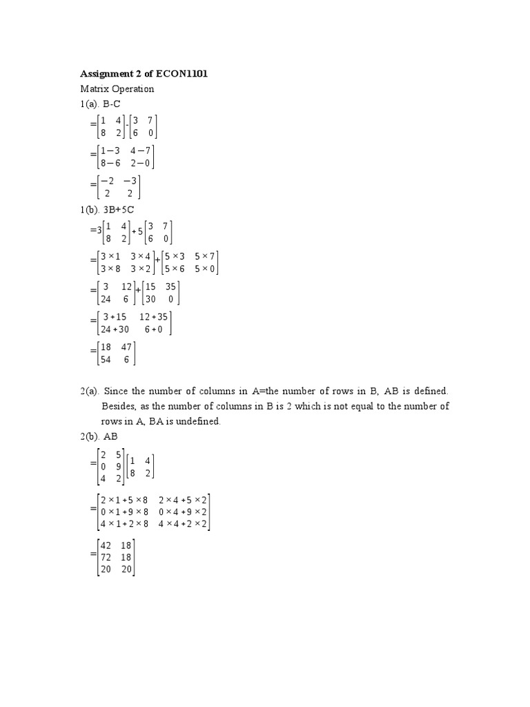 Assignment 2 of ECON1101 | PDF | Matrix (Mathematics) | Applied Mathematics
