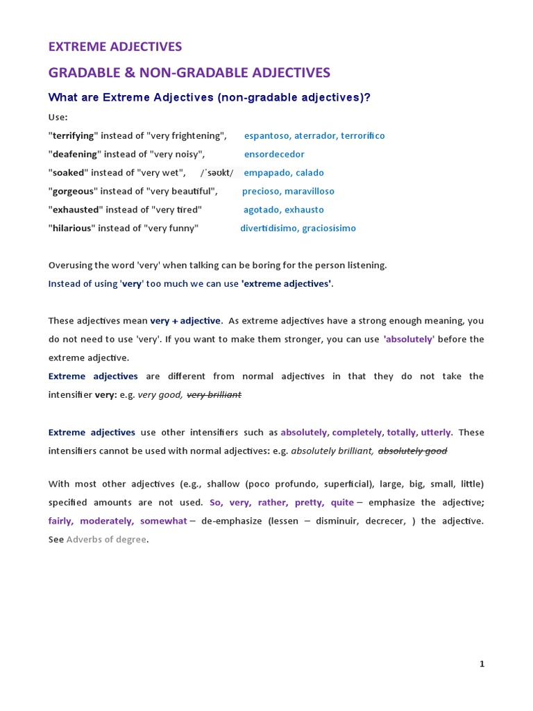 Gradable & Non-Gradable Adjectives | PDF | Adjective | Adverb
