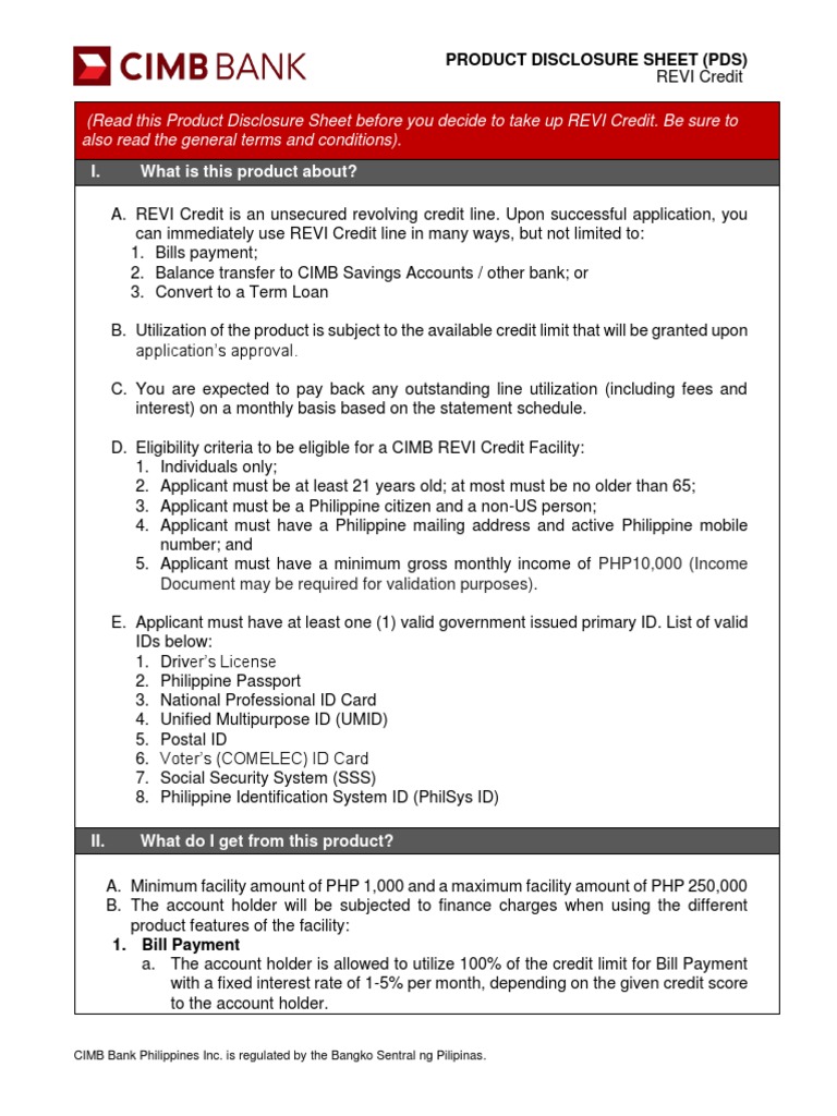 REVI-Credit PDS 2021 01092021 | PDF | Finance & Money Management | Credit