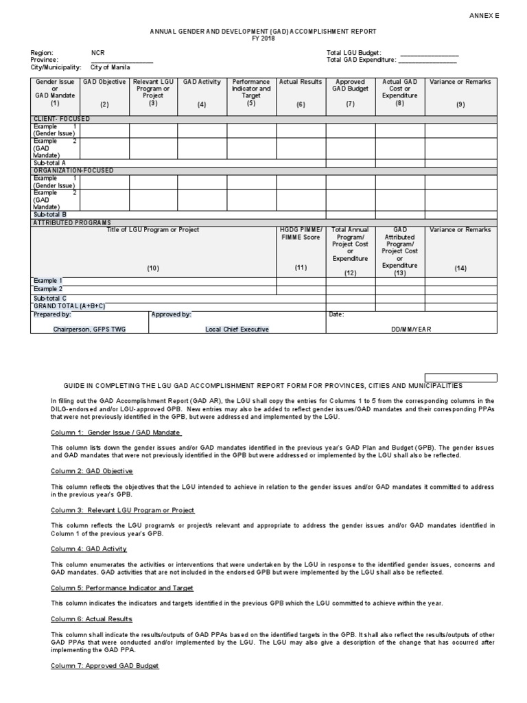 Example 1 (Gender Issue) Example 2 (Gad Mandate) : Annex E | PDF