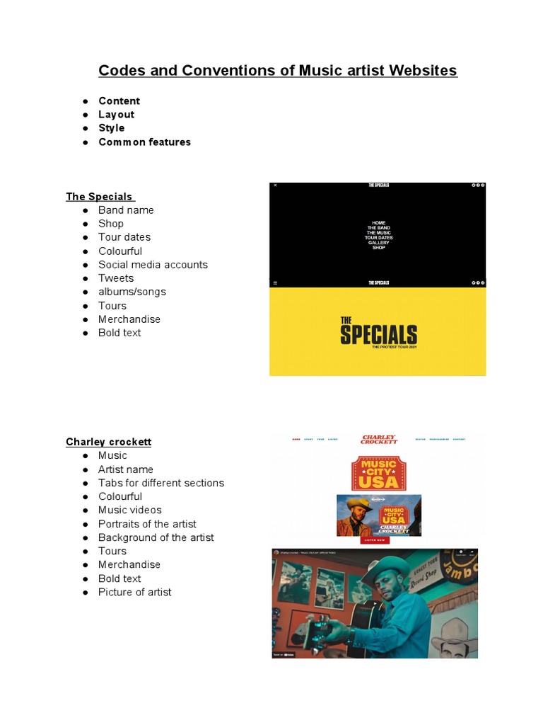 Codes and Conventions of Music Artist Websites | PDF