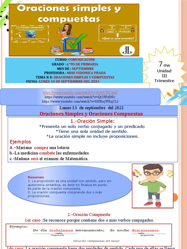 TEMA N°3 ORACIONES SIMPLES Y COMPUESTAS - COM6°-LUNES 13-09-2021 ...