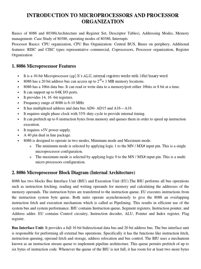 Introduction To Microprocessors and Processor Organization: 1. 8086 ...