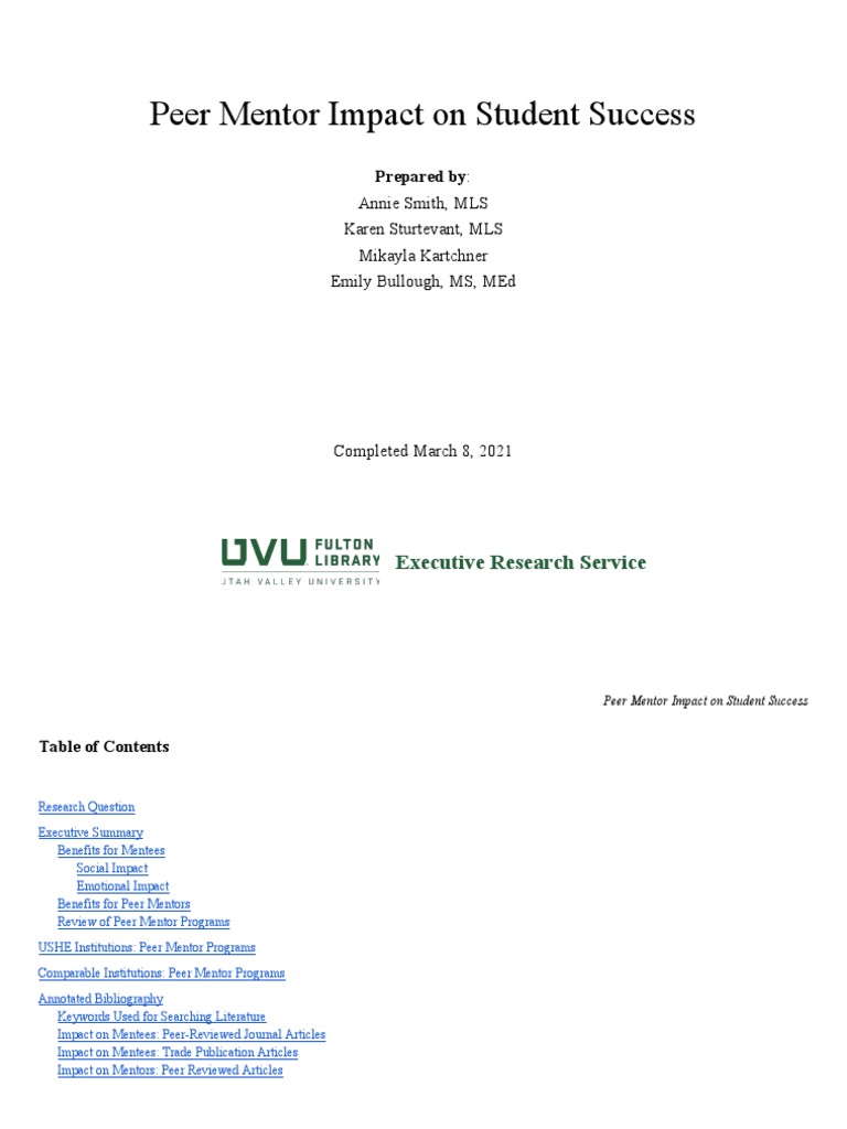 Peer Mentor Impact On Student Success | PDF | Mentorship | Human Nature