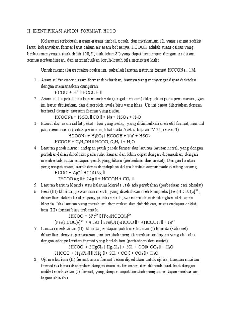 Identifikasi Anion Formiat | PDF