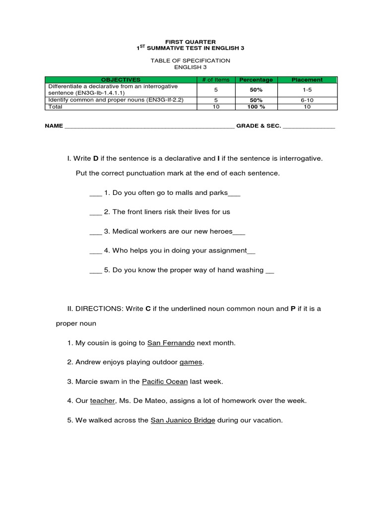 English 3 Summative Test q1 - 1 | PDF | Teaching Methods & Materials