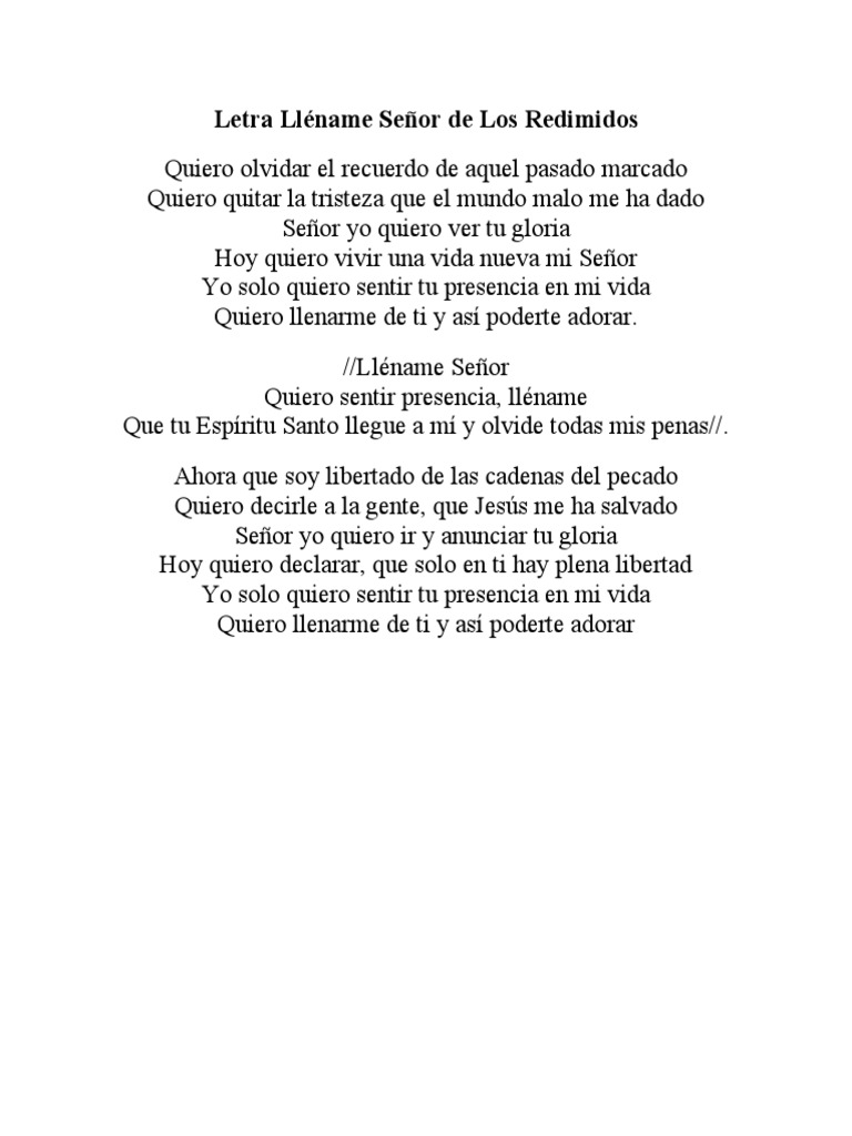Letra Lléname Señor de Los Redimidos | PDF