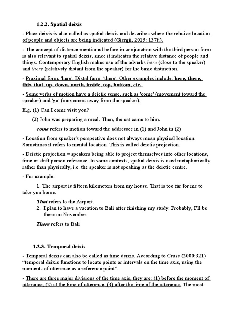 Understanding Spatial and Temporal Deixis | PDF | Grammar | Syntax