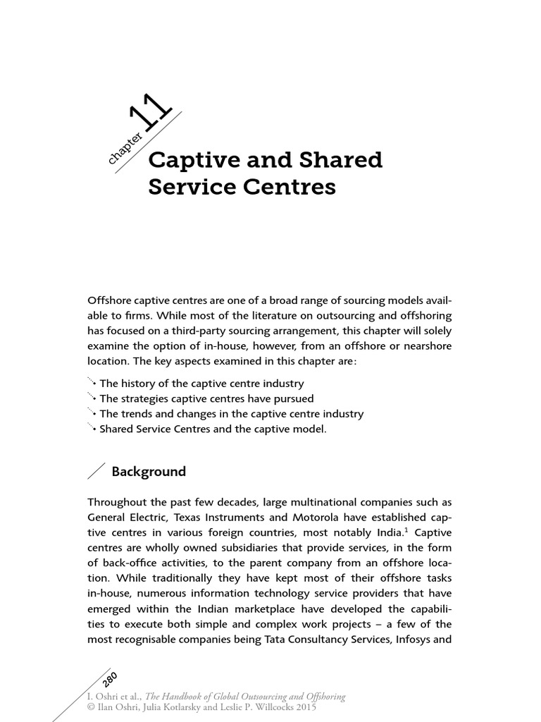 Captive and Shared Service Centres: Cha Pter | PDF | Outsourcing ...