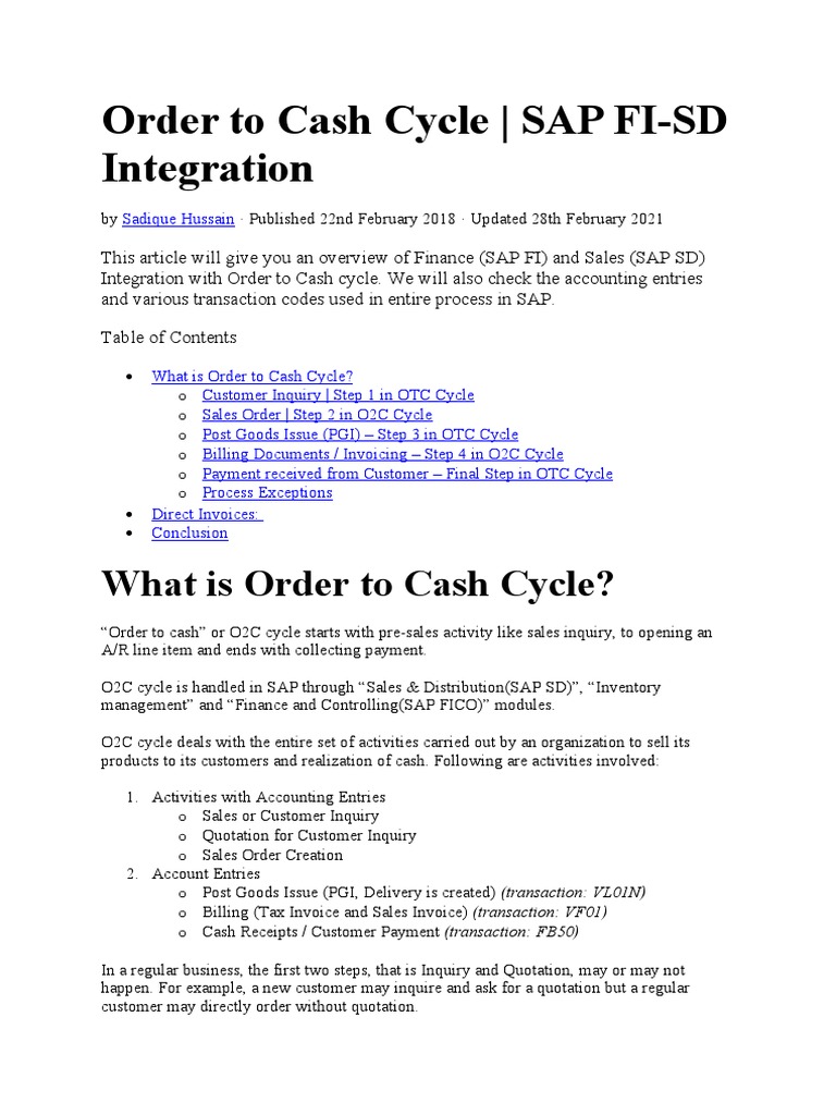 1FOrder To Cash Cycle SAP FI-SD Integration | PDF | Debits And Credits ...