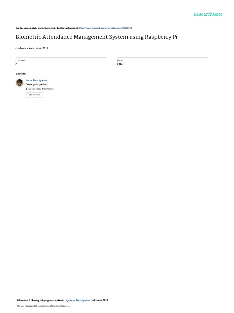 Biometric Attendance Management System Using Raspberry Pi: April 2019 | PDF | Biometrics ...