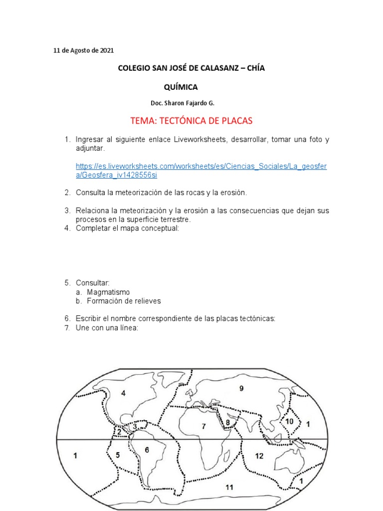 Actividades sobre Placas Tectónicas | PDF