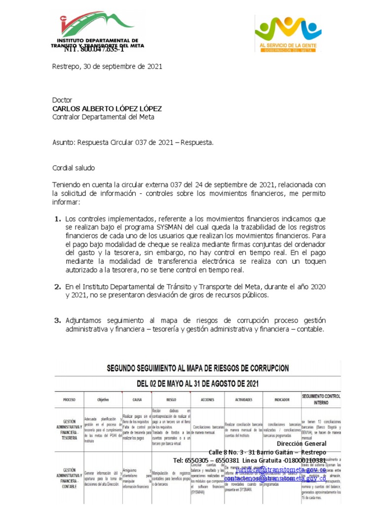 Oficio Respuesta Contraloria | PDF