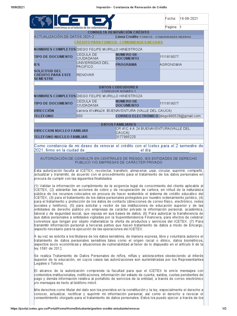 Renovar - ICETEX | PDF