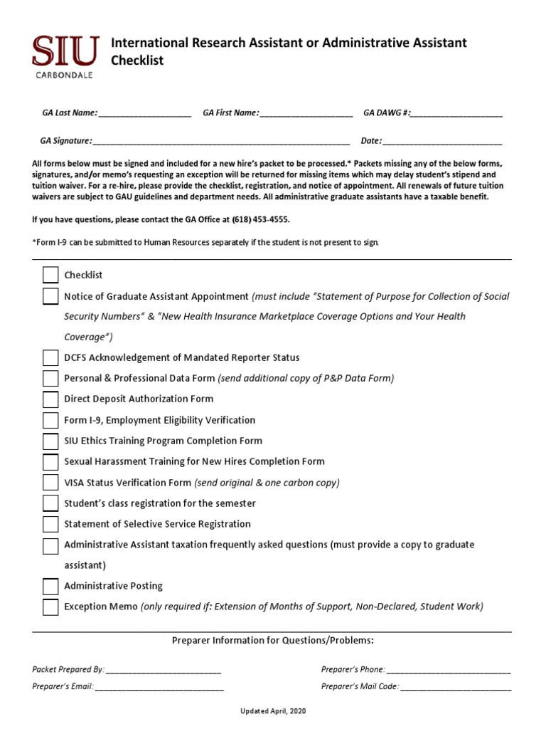 International Research Assistant or Administrative Assistant Checklist | PDF | Government