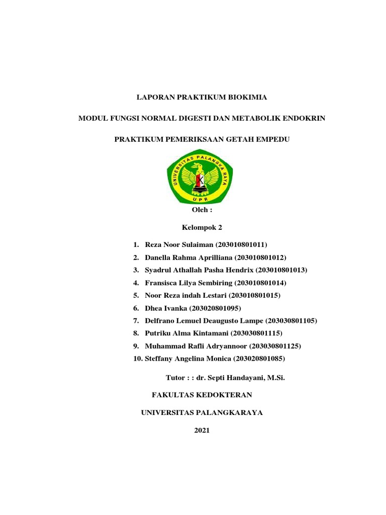 Kelompok 2 - LAPORAN PRAKTIKUM BIOKIMIA PEMERIKSAAN GETAH EMPEDU | PDF