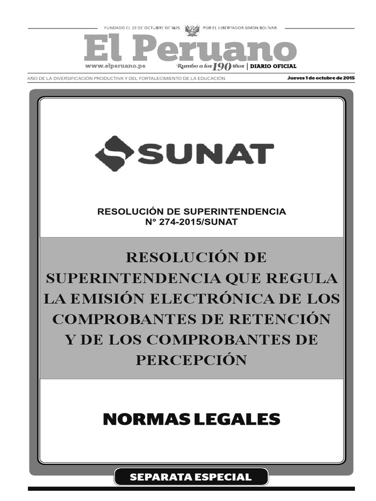 RS 274-2015 Sunat Retenciones See | PDF | Impuestos | Tarjeta de débito