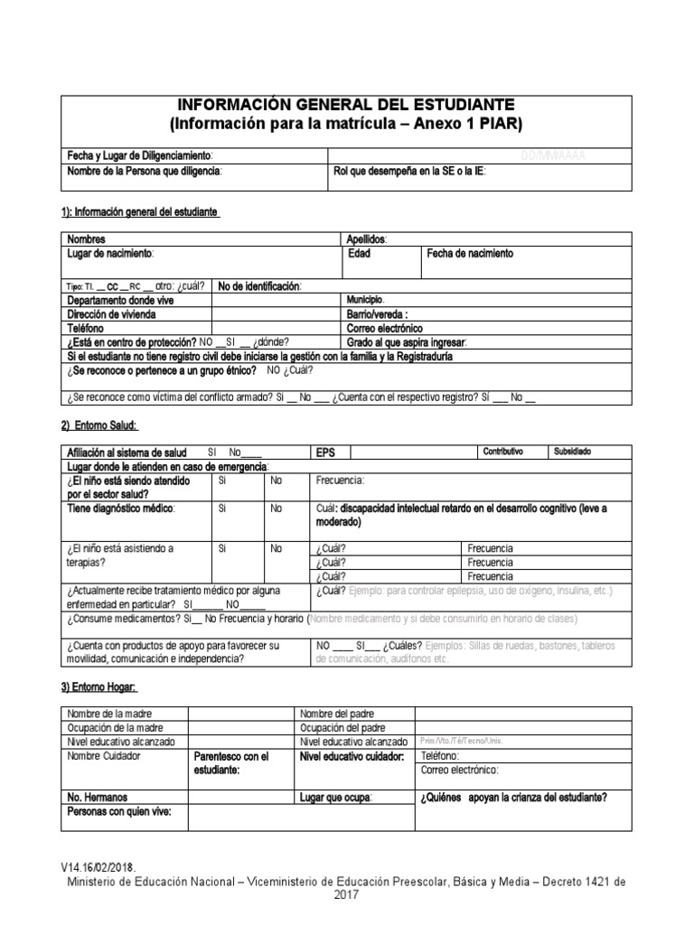 Formato Piar - Word para Trabajar | PDF | Educación de la primera ...