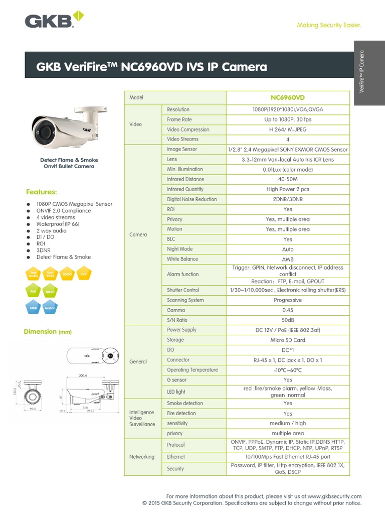 GKB Verifire Nc6960Vd Ivs Ip Camera | PDF | Camera | Video