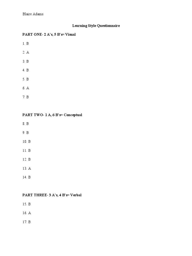 Learning Style Questionnaire | PDF | Learning Styles | Learning