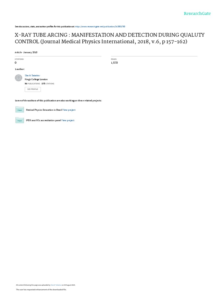 X-Ray Tube Arcing: Manifestation and Detection During Qualuty CONTROL ...