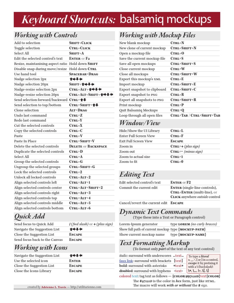 Balsamiq Keyboard Shortcuts | PDF | Human–Computer Interaction | Text