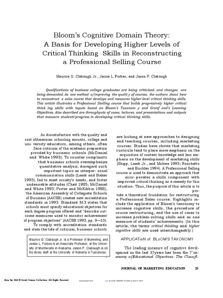 Enhancing Critical Thinking in Sales Course | PDF | Critical Thinking ...