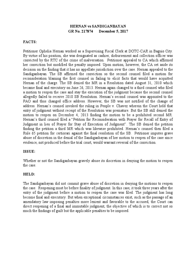 The Sandiganbayan Did Not Gravely Abuse Its Discretion in Denying ...