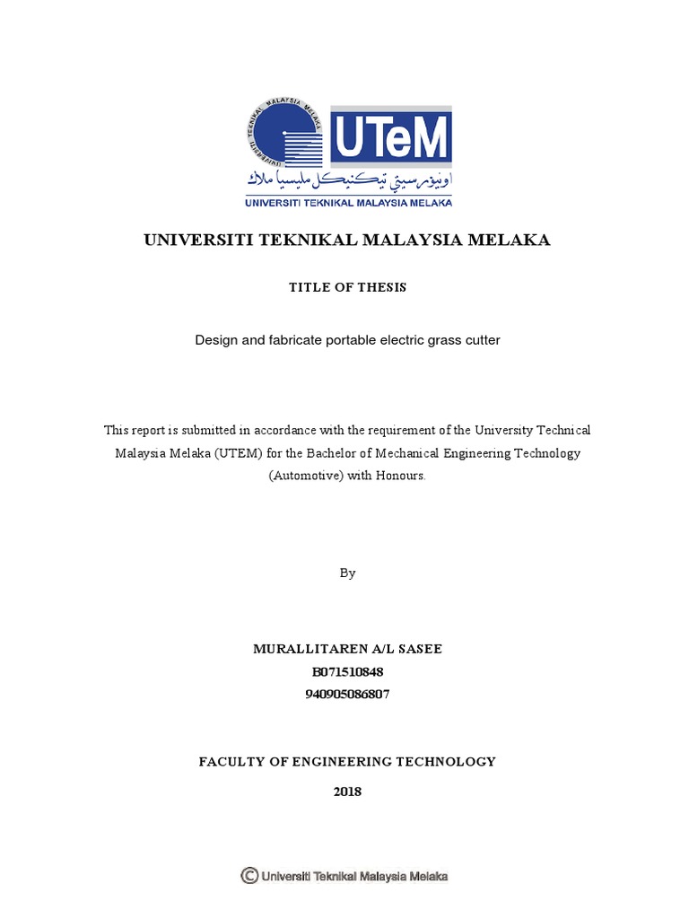 Universiti Teknikal Malaysia Melaka: Title of Thesis | PDF
