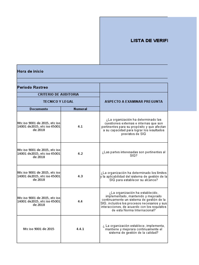 Lista de Verificación para Auditoría SIG | PDF | Planificación | Auditoría