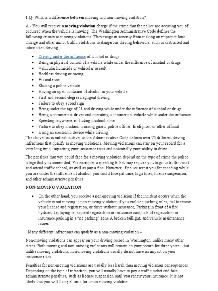 Moving vs Non-Moving Violations: Understanding Traffic Ticket Types ...