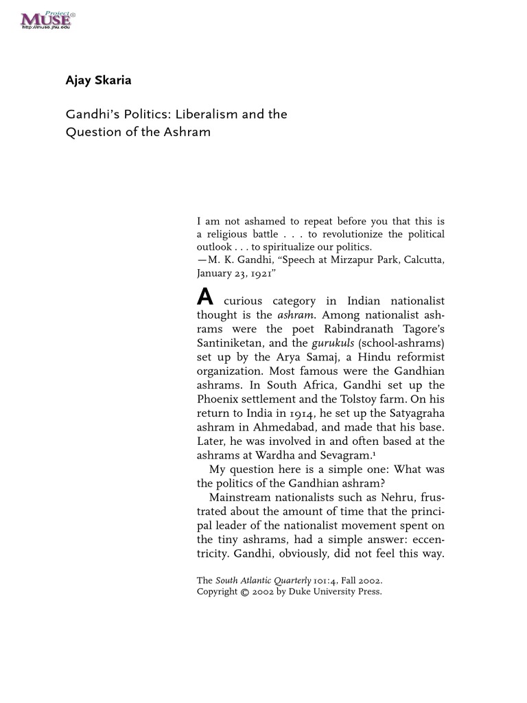 Ajay Skaria Gandhi's Politics: Liberalism and The Question of The ...