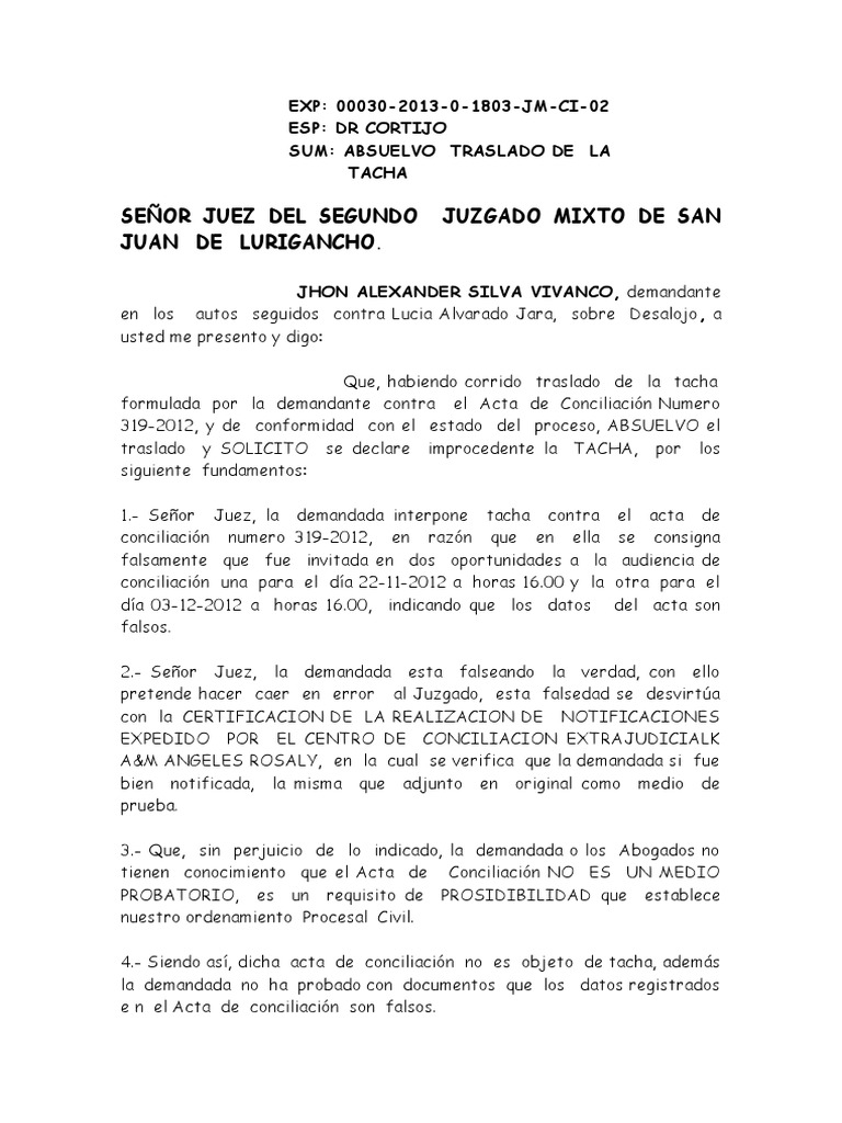 Improcedencia de Tacha en Desalojo | PDF | Derecho