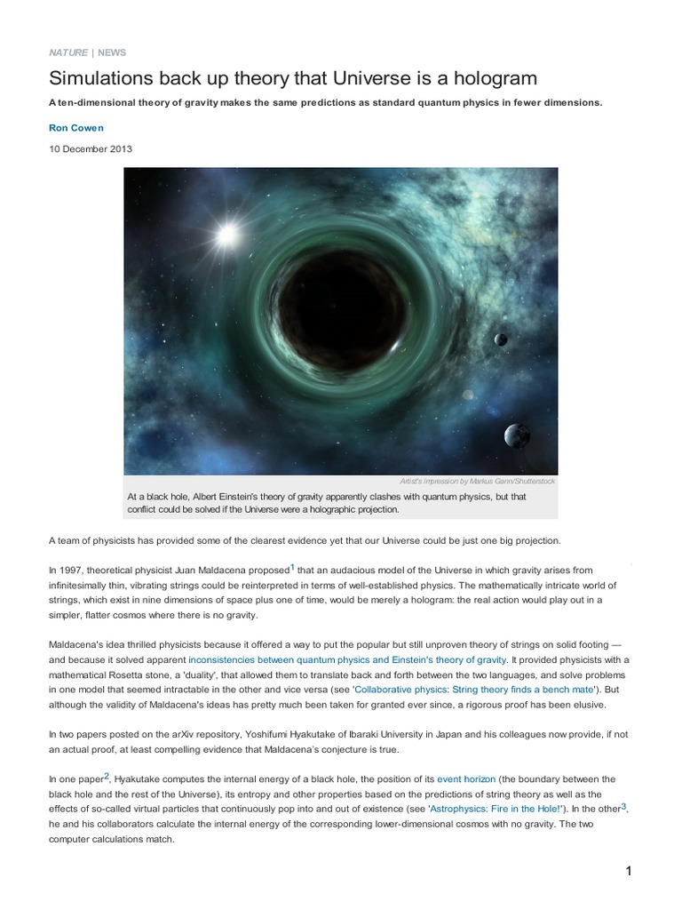 Simulations Back Up Theory That Universe Is A Hologram: Ron Cowen | PDF | String Theory | Science