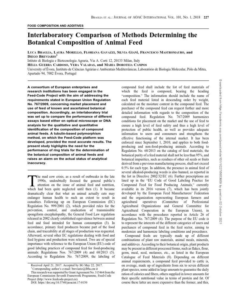 Interlaboratory Comparison of Methods Determining The Botanical ...