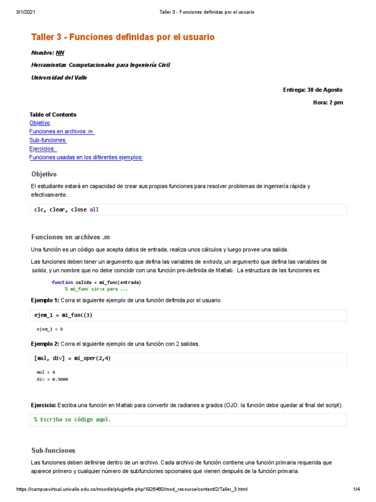 Taller 3 - Funciones Definidas Por El Usuario | PDF | Matriz ...