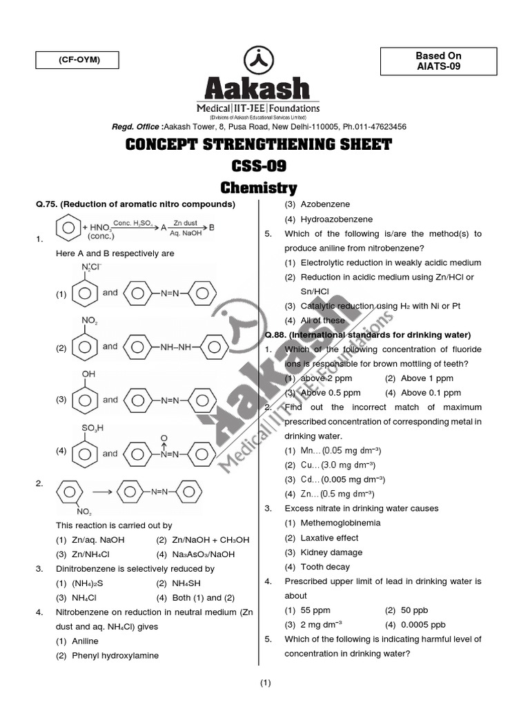 Concept Strengthening Sheet (CSS-09) - OYM - Chemistry | PDF | Redox ... Concept Strengthening Sheet (CSS-09) - OYM - Chemistry | PDF | Redox ...
