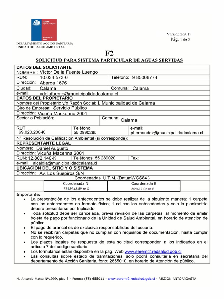 Formulario Seremi Salud-1 | PDF