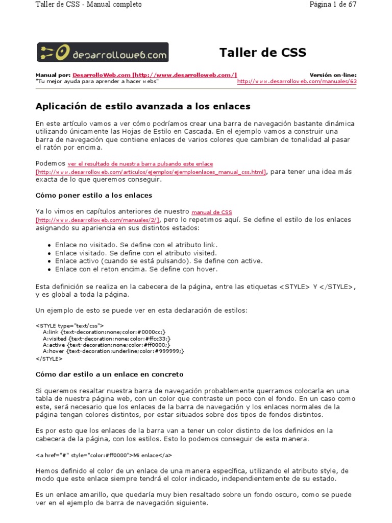 Manual Completo Taller Css Pdf Hojas De Estilo En Cascada Html