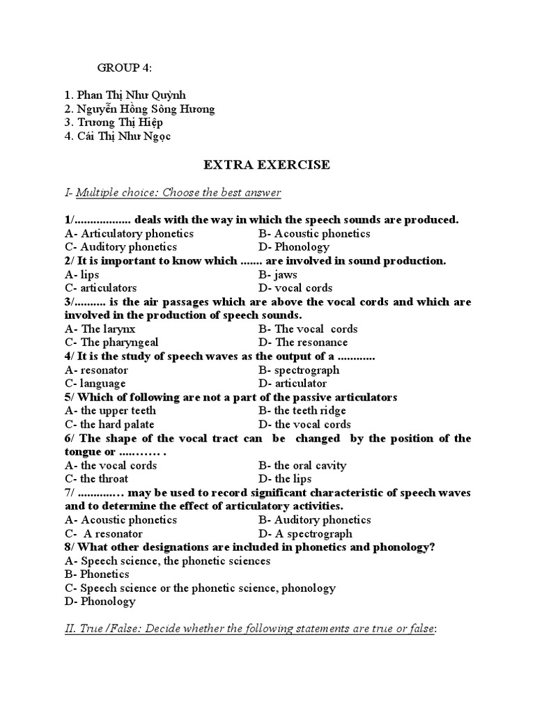 Extra Exercise: I-Multiple Choice: Choose The Best Answer | PDF ...