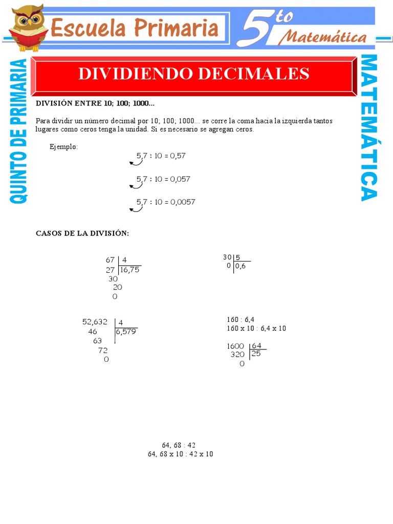 División Decimal para Quinto Grado | PDF