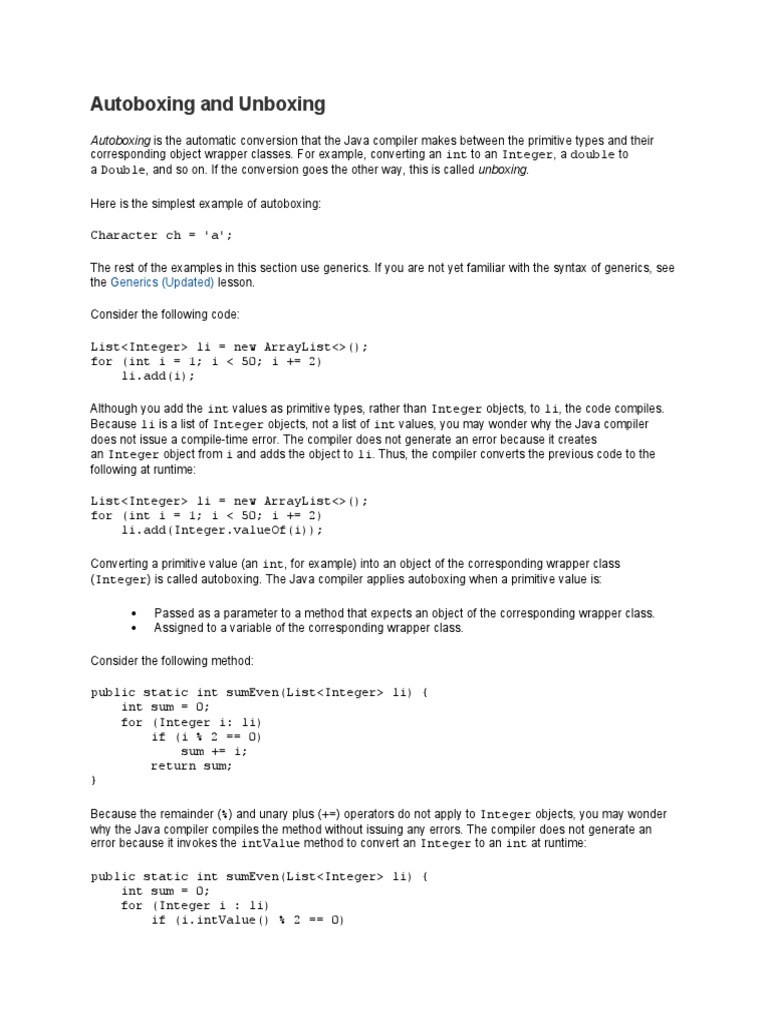 Java Autoboxing And Unboxing Download Free Pdf Method Computer Programming Integer 