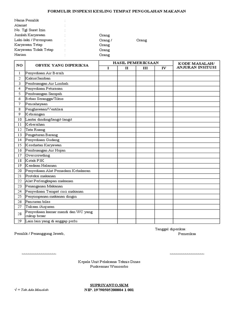 Inspeksi Kesling TPM & Sanitasi Kantin | PDF
