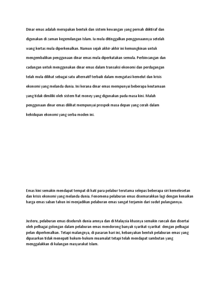 Dinar Emas Adalah Merupakan Bentuk Dan Sistem Kewangan Yang Pernah ...